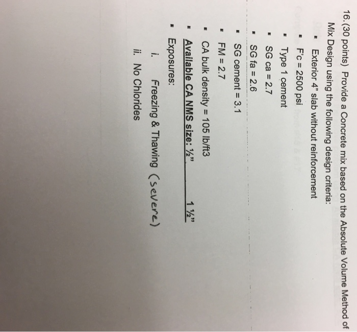 Solved Provide a concrete mix based on the Absolute volume | Chegg.com