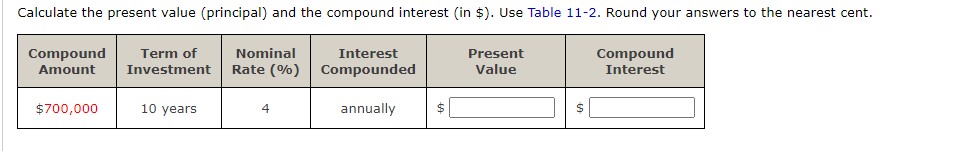 Solved Calculate the present value (principal) and the | Chegg.com