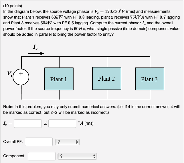 In the diagram below, the source voltage phasor is | Chegg.com