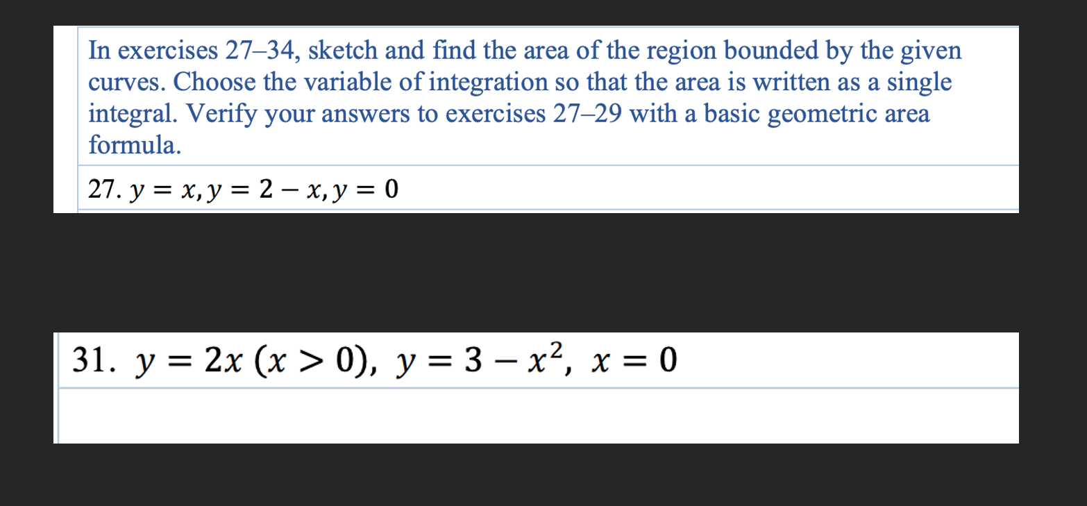 Solved In exercises 27–34, sketch and find the area of the | Chegg.com
