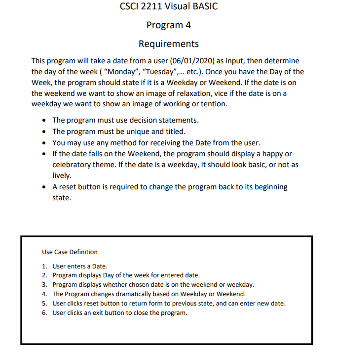 Solved Visual Basic/Visual Program (Requirements Provided in | Chegg.com