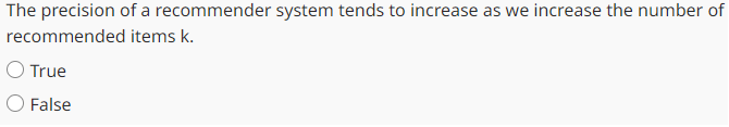 Solved The precision of a recommender system tends to | Chegg.com