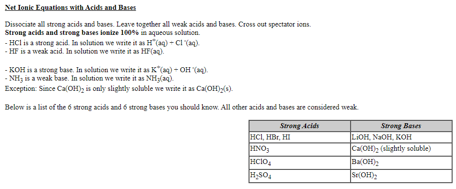 Solved Net Ionic Equations with Acids and Bases Dissociate | Chegg.com
