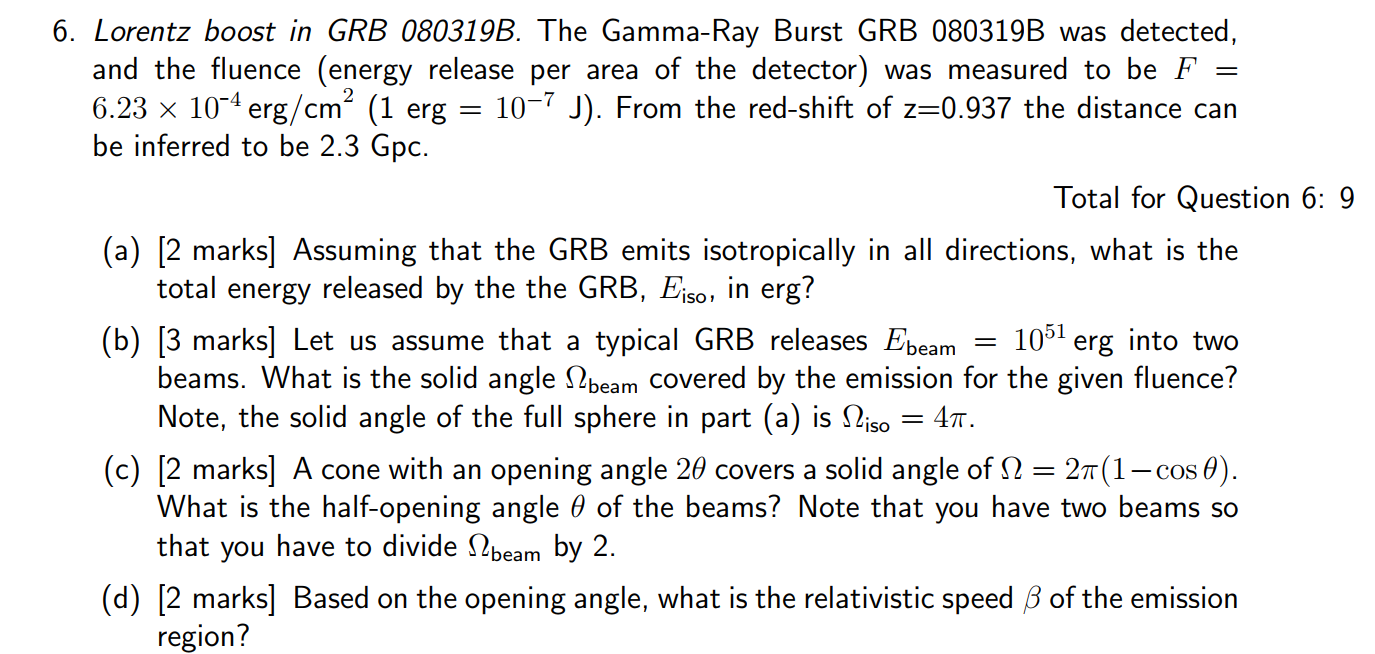 Solved Lorentz boost in GRB 080319B. ﻿The Gamma-Ray Burst | Chegg.com