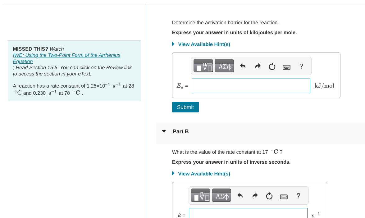 Solved Determine the activation barrier for the reaction. | Chegg.com