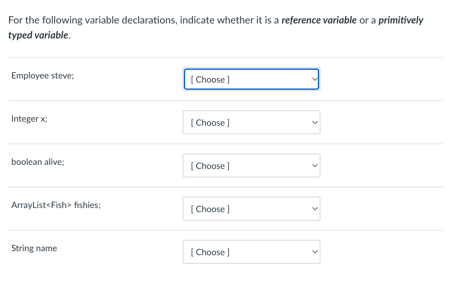 Solved For The Following Variable Declarations Indicate
