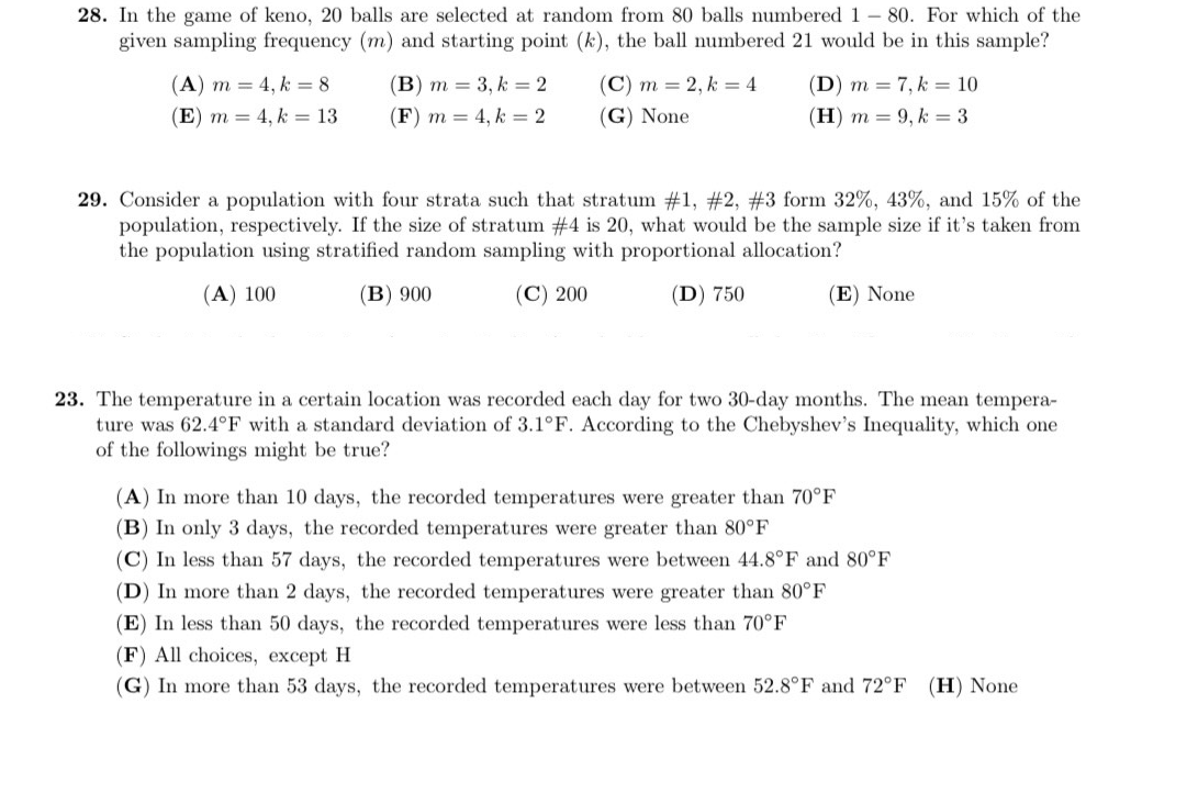 Solved 28. In the game of keno, 20 balls are selected at | Chegg.com