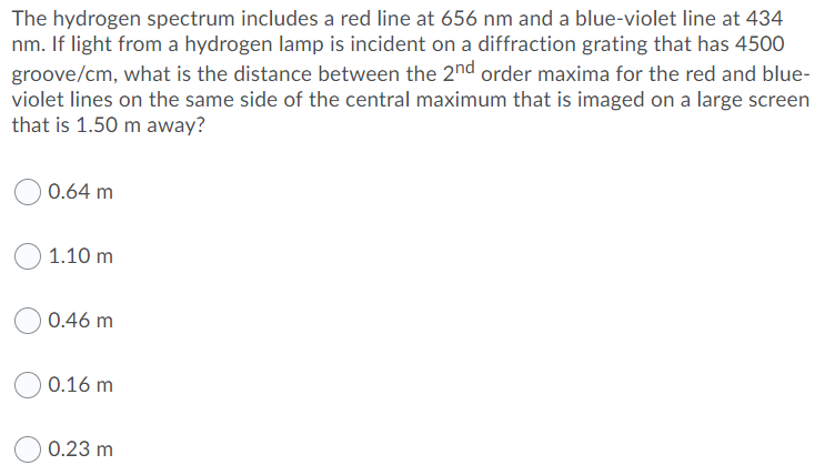 Solved The hydrogen spectrum includes a red line at 656 nm | Chegg.com