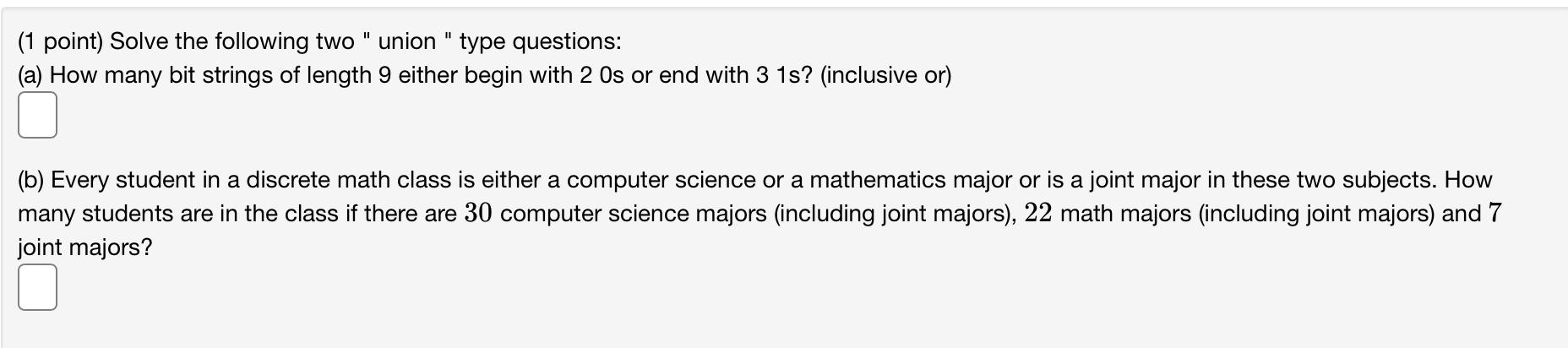 Solved (1 point) Solve the following two " union " type | Chegg.com