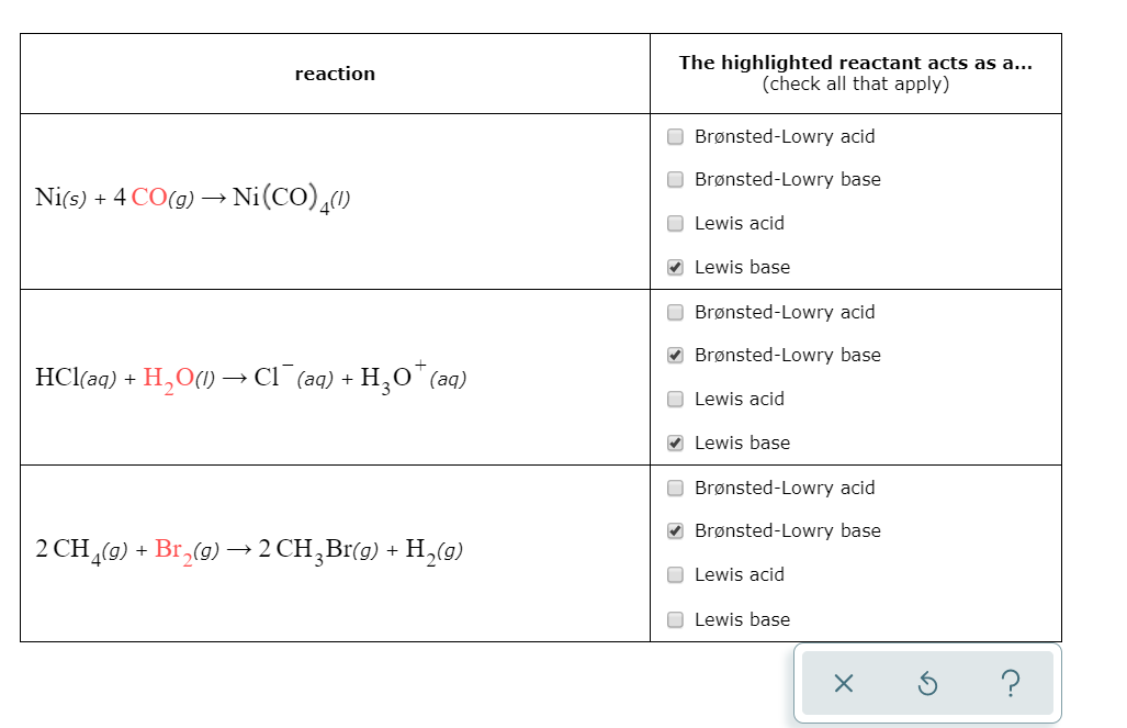 Solved reaction The highlighted reactant acts as a... (check | Chegg.com