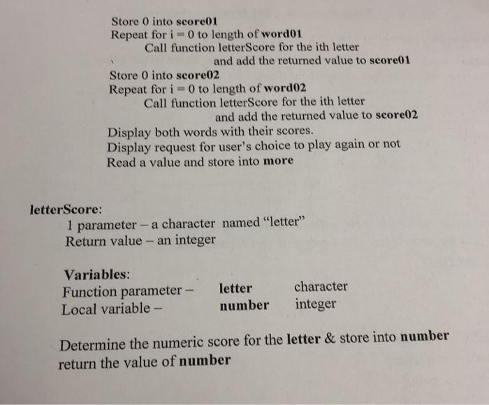 Solved Problem Description: word score Method: input two | Chegg.com