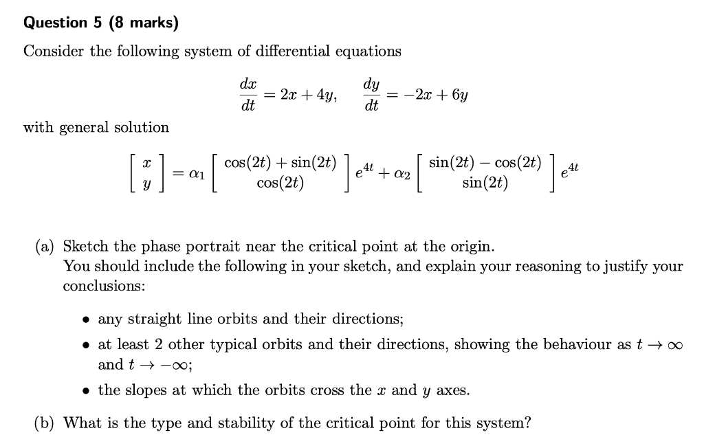 Consider the following system of di↵erential | Chegg.com