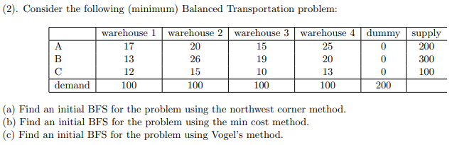 Solved (2). Consider the following (minimum) Balanced | Chegg.com
