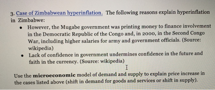 Solved 3. Case of Zimbabwean hyperinflation. The following | Chegg.com