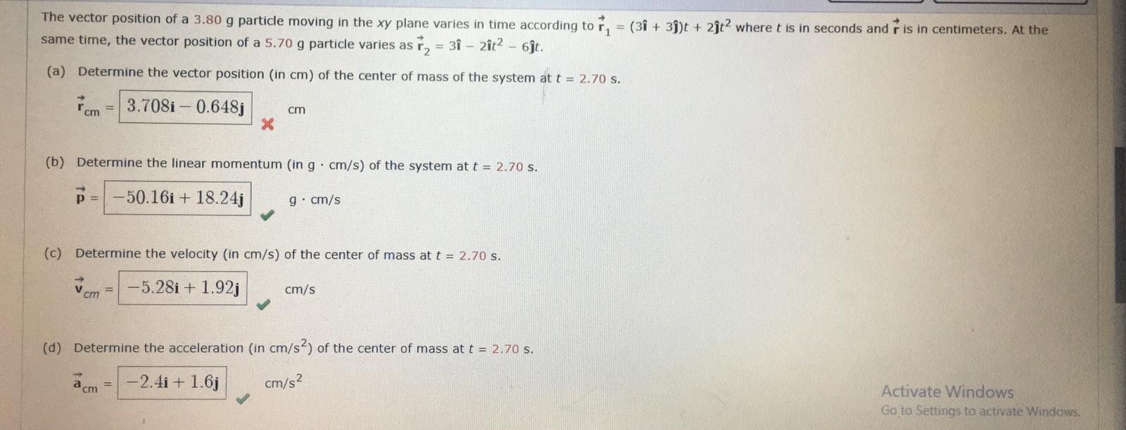 Solved The Vector Position Of A 3 80 G Particle Moving In