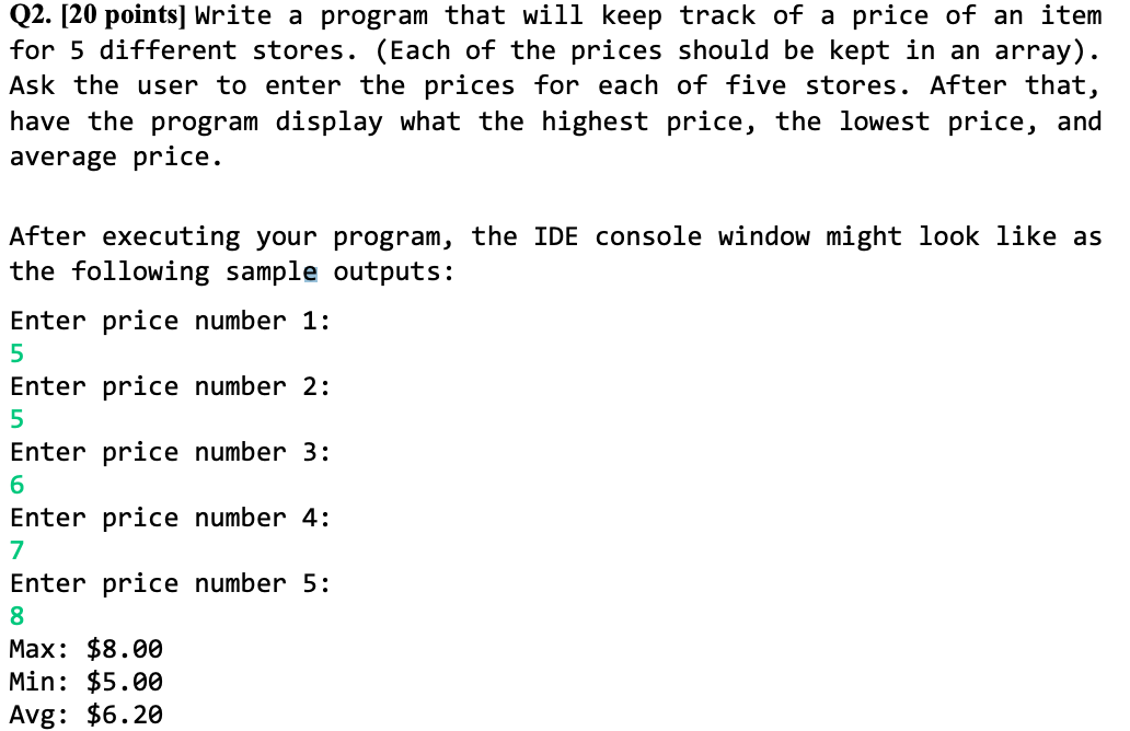 Solved Q2 20 Points Write A Program That Will Keep Track 