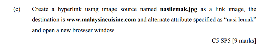 Solved (c) Create a hyperlink using image source named | Chegg.com
