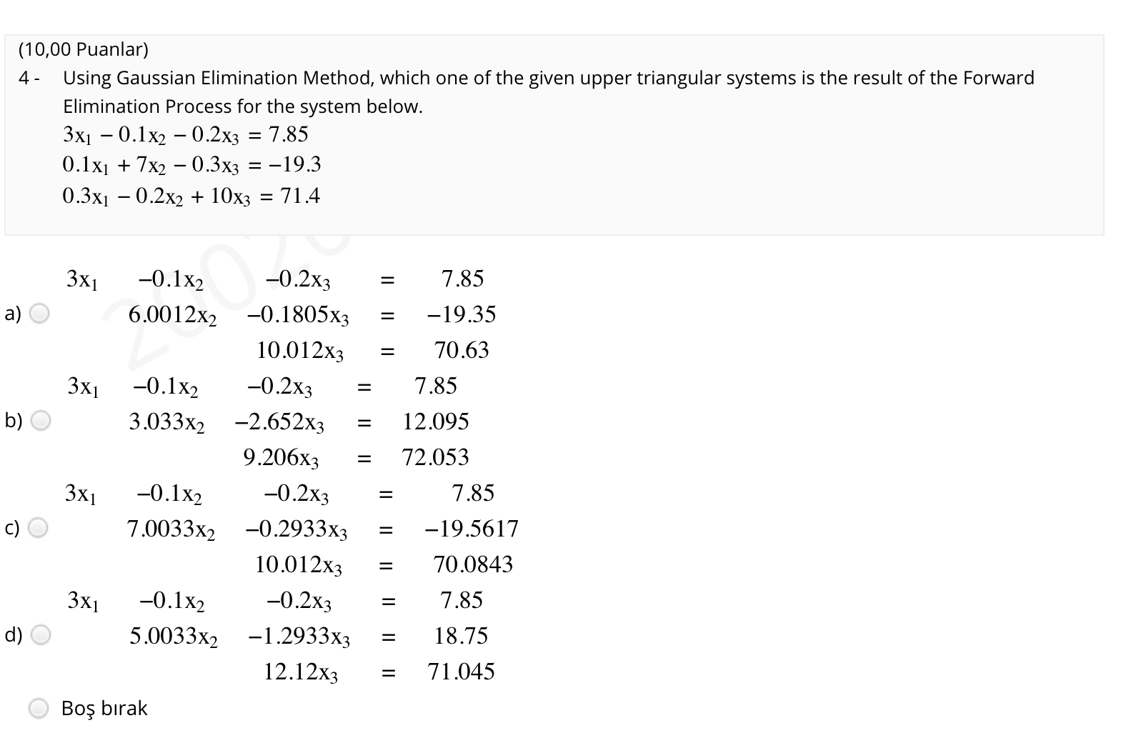 4 - Using Gaussian Elimination Method, which one of | Chegg.com