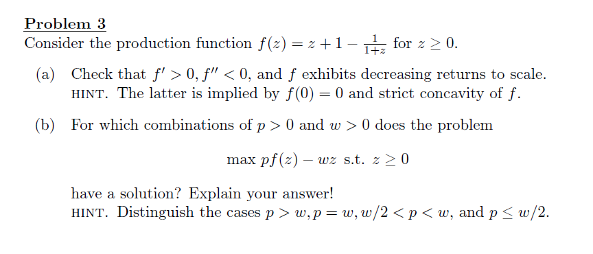 Solved Problem 3 Consider the production function | Chegg.com