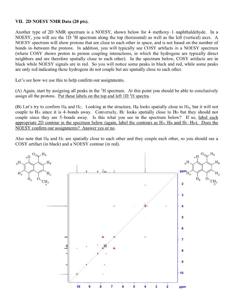 VII. 2D NOESY NMR Data (20 pts). Another type of 2D | Chegg.com