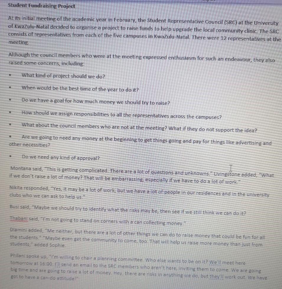 Solved Question 1 Recommend five (5) potential projects to | Chegg.com