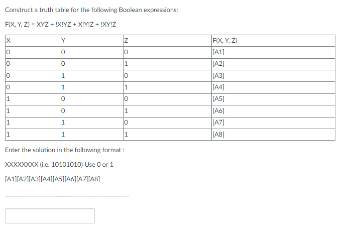 Solved Construct a truth table for the following Boolean | Chegg.com