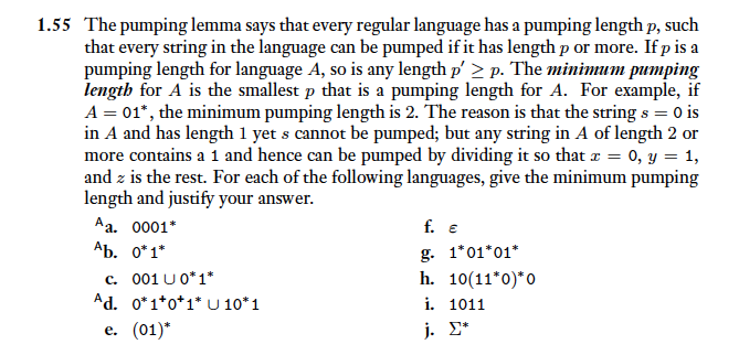 Solved 1.55 The pumping lemma says that every regular | Chegg.com