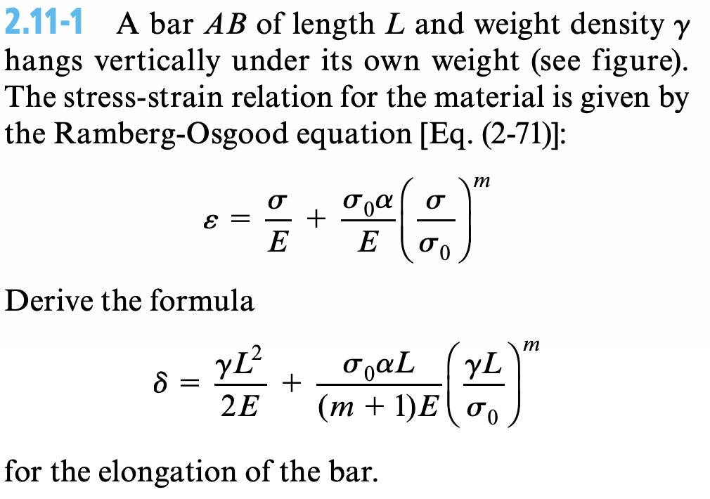Solved 2.11-1 ﻿A bar AB ﻿of length L ﻿and weight density | Chegg.com