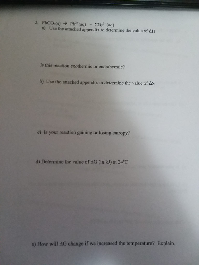 PbCO3(s) --> Pb2+(aq) + CO3 2- (aq) a) Use the | Chegg.com