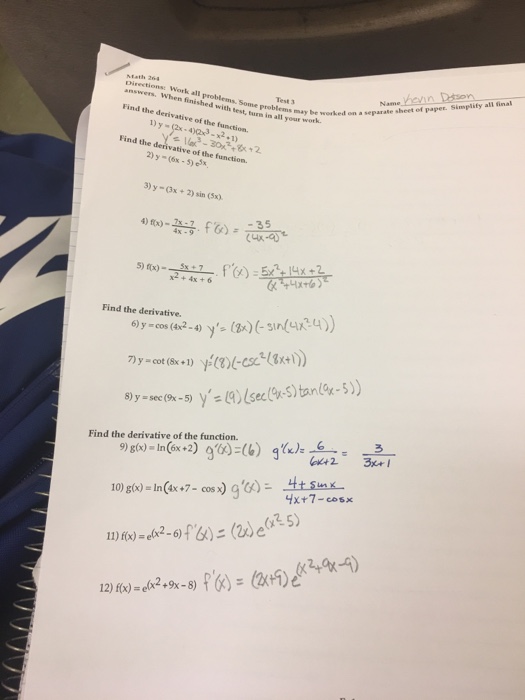 Solved Find the derivative of the function. y = (2x - | Chegg.com