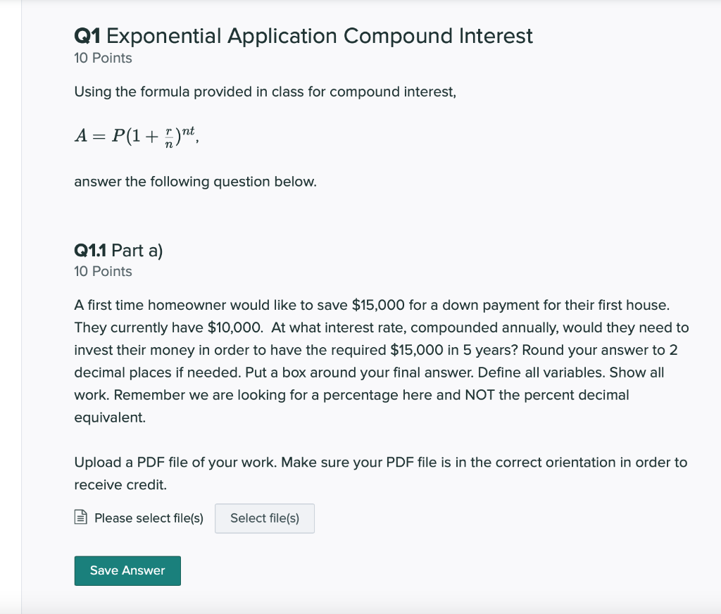Solved Q1 Exponential Application Compound Interest 10 | Chegg.com