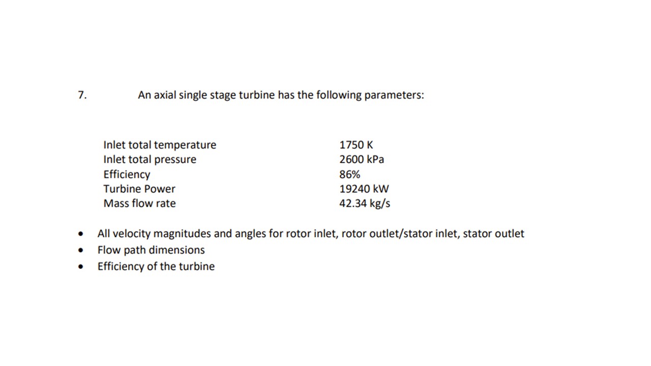 Solved An axial single stage turbine has the following | Chegg.com