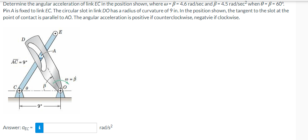 Solved Determine the angular acceleration of link EC in the | Chegg.com