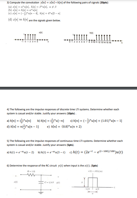 Solved 3) Compute the convolution y[n]=x[n]×h[n] of the | Chegg.com