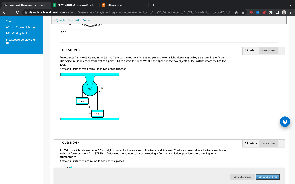 Solved Two objects (m1=6.68 kg and m2=3.81 kg) are connected | Chegg.com