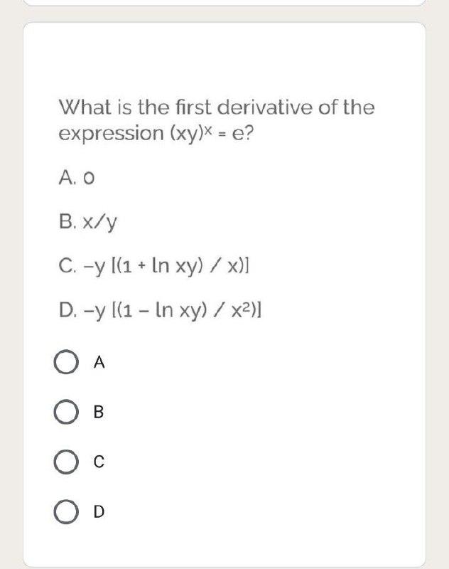 Solved What is the first derivative of the expression (xy)X | Chegg.com