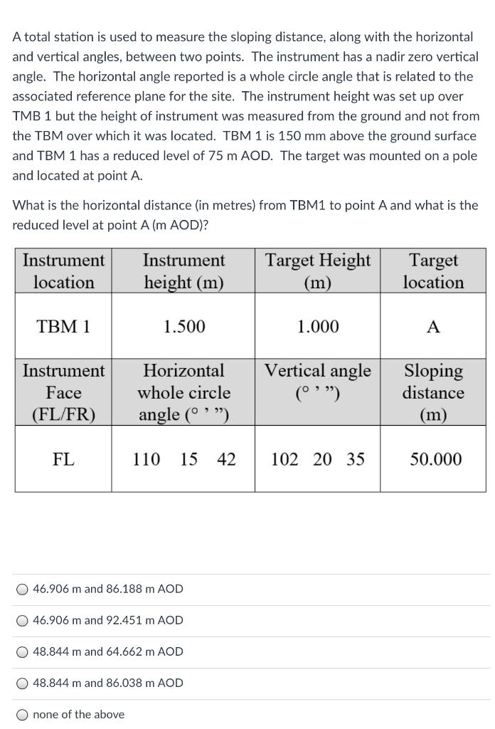 Solved A total station is used to measure the sloping | Chegg.com