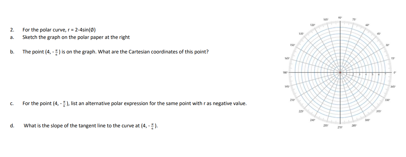 Solved 2. For the polar curve, r=2−4sin(∅) a. Sketch the | Chegg.com