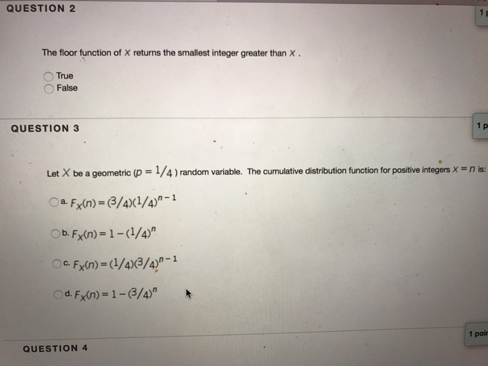 Solved The floor function of X returns the smallest integer | Chegg.com