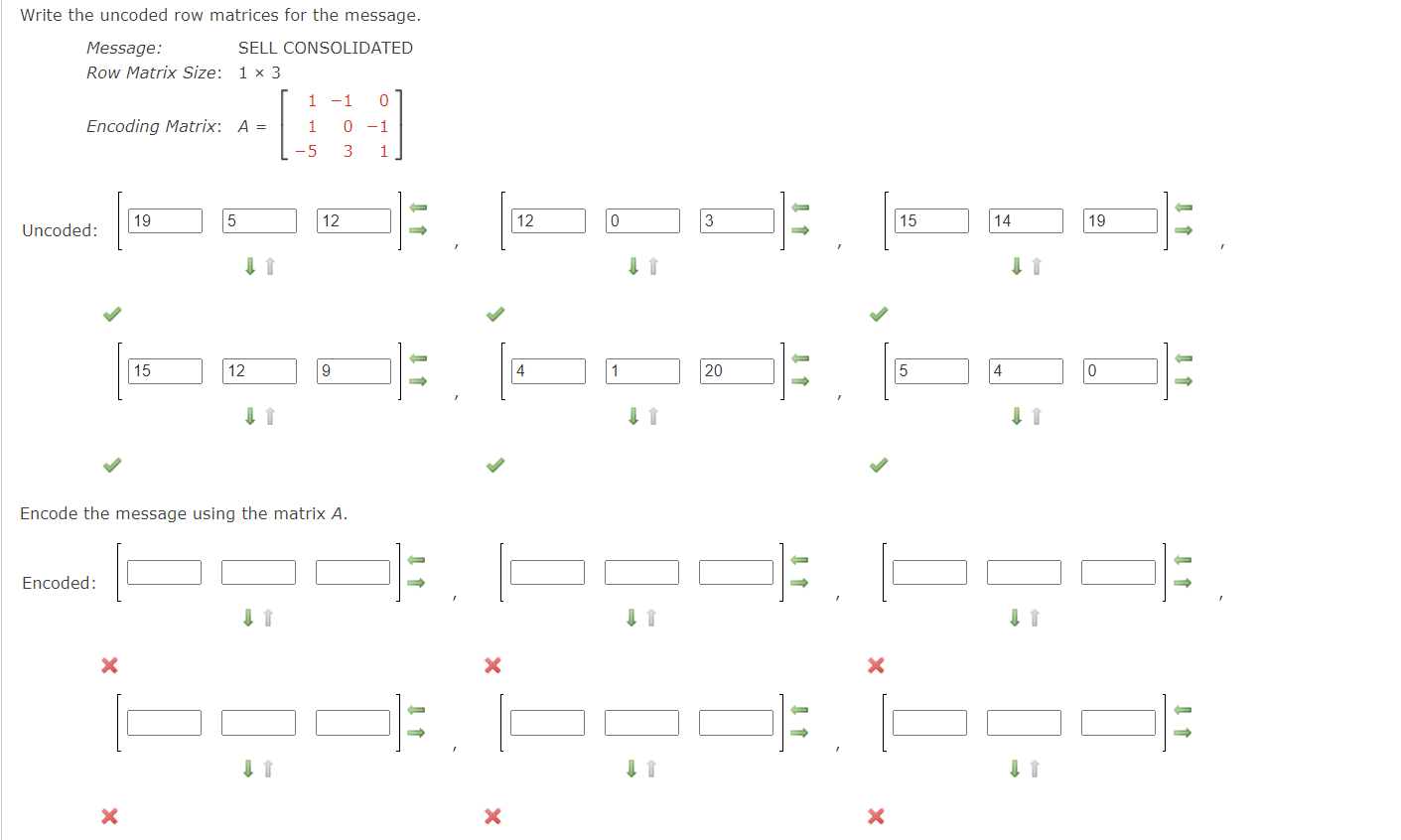 Solved Write the uncoded row matrices for the message. | Chegg.com