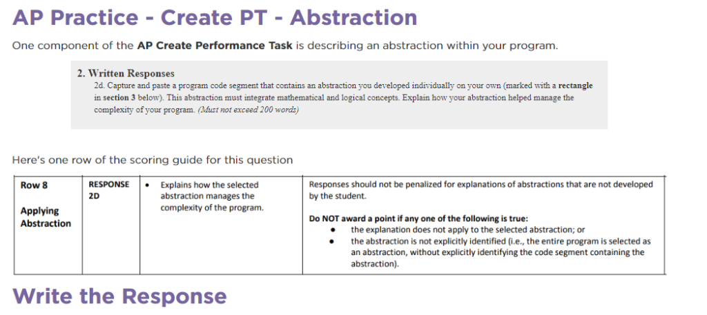 AP Practice -Create PT-Abstraction One component of | Chegg.com