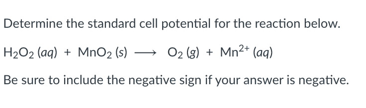 Solved Determine the standard cell potential for the | Chegg.com