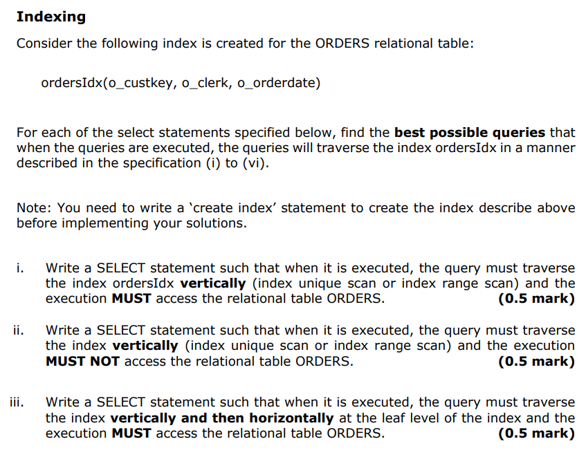 Solved Consider the following index is created for the | Chegg.com