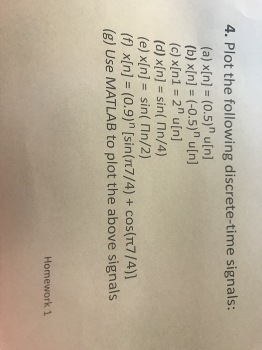 Solved 4. Plot the following discrete-time signals: (a) x[n] | Chegg.com