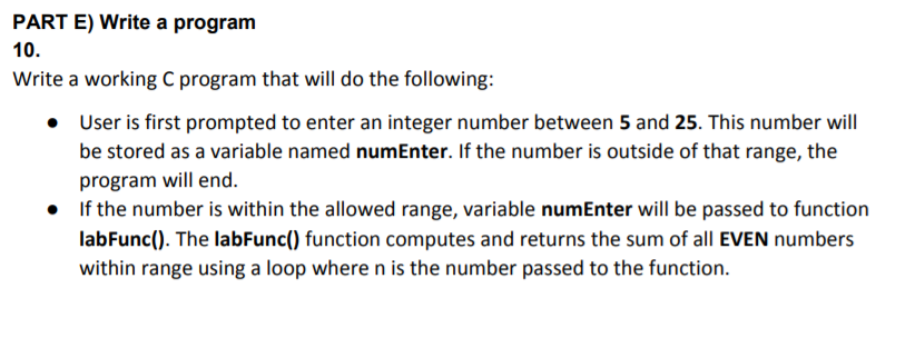 Solved PART E) Write a program 10. Write a working C program | Chegg.com