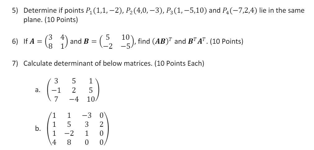 Solved 5 Determine If Points P1 1 1 2 P2 4 0 3 P3 1