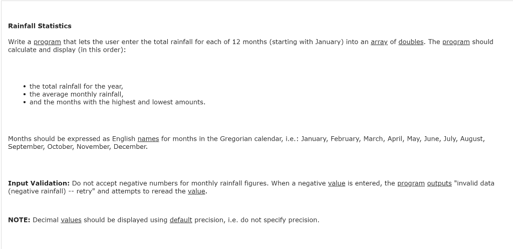 Solved Rainfall Statistics Write a program that lets the | Chegg.com