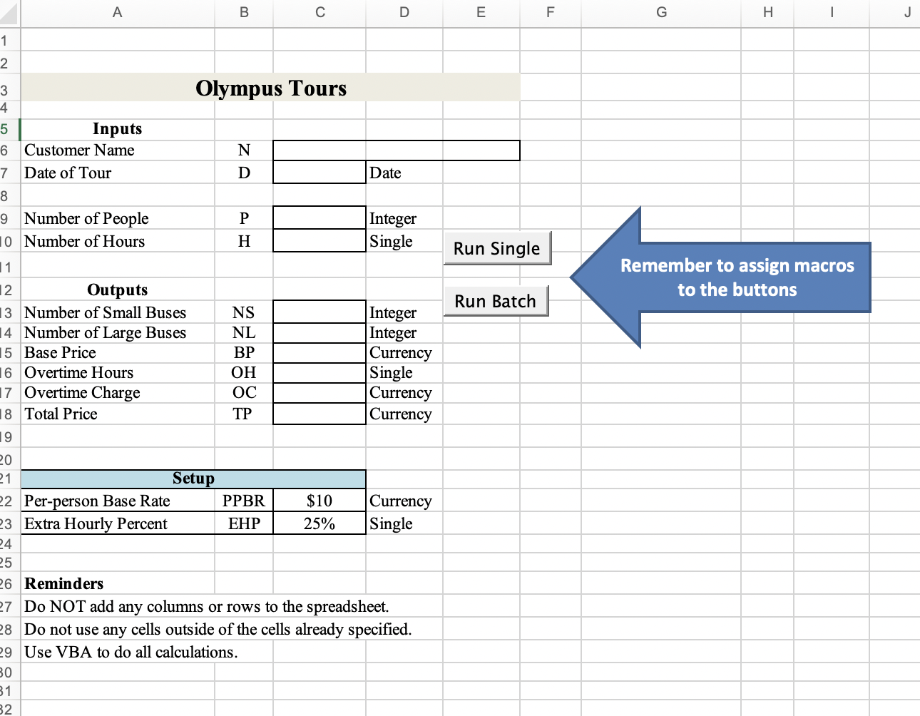Solved For this project, I need a VBA code that works in | Chegg.com