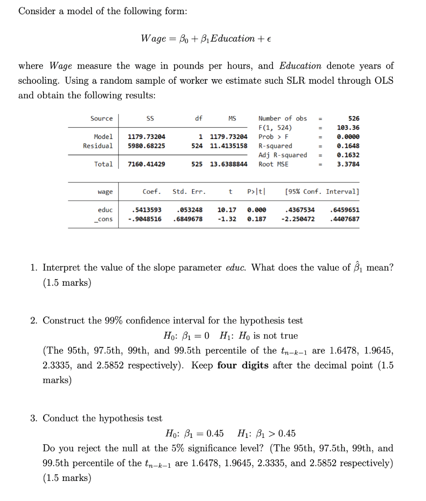 Solved Consider a model of the following form: Wage = Bo + | Chegg.com