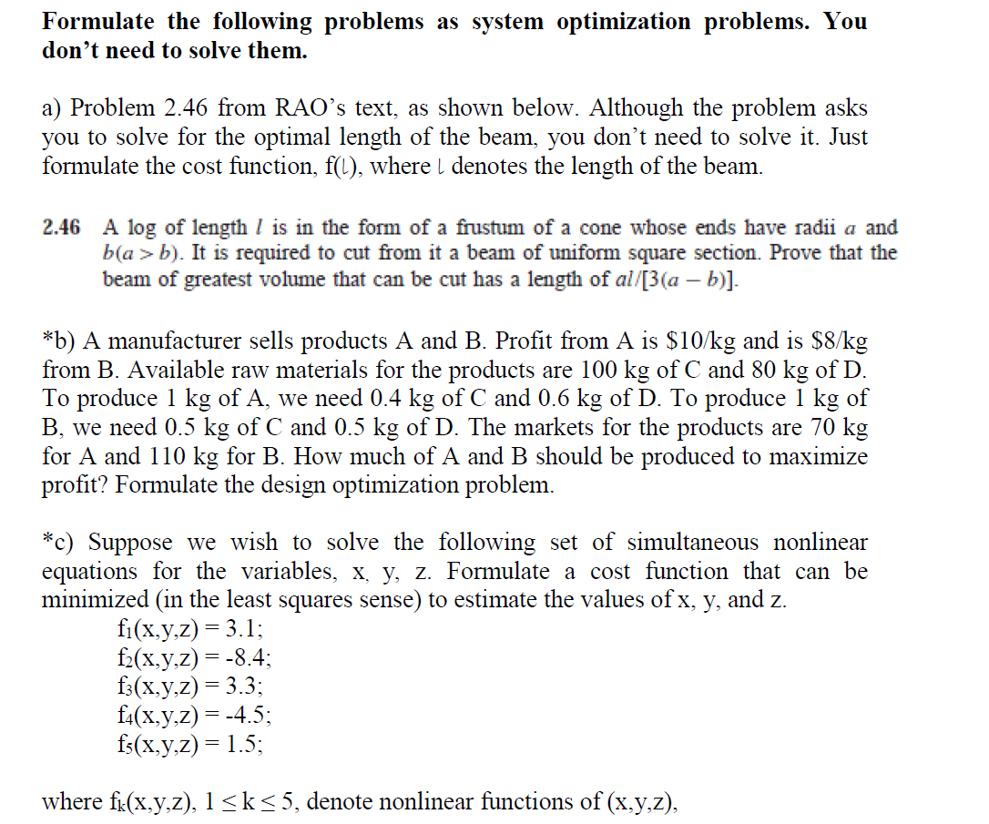 Solved Formulate the following problems as system | Chegg.com